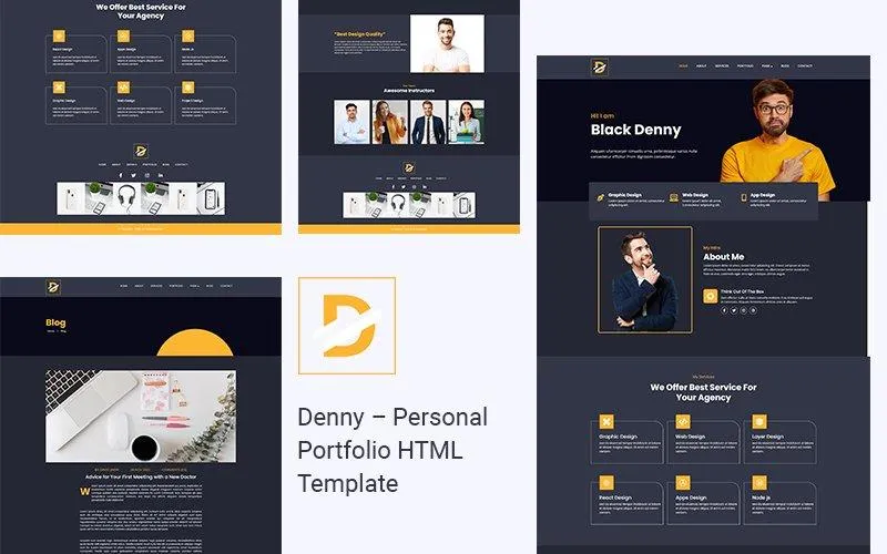 Black denny- Personal Portfolio HTML5 Website Template - Ready4site