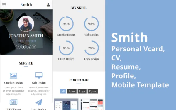 Smith - Personal vCard, CV, Resume, Profile Mobile Template Website ...