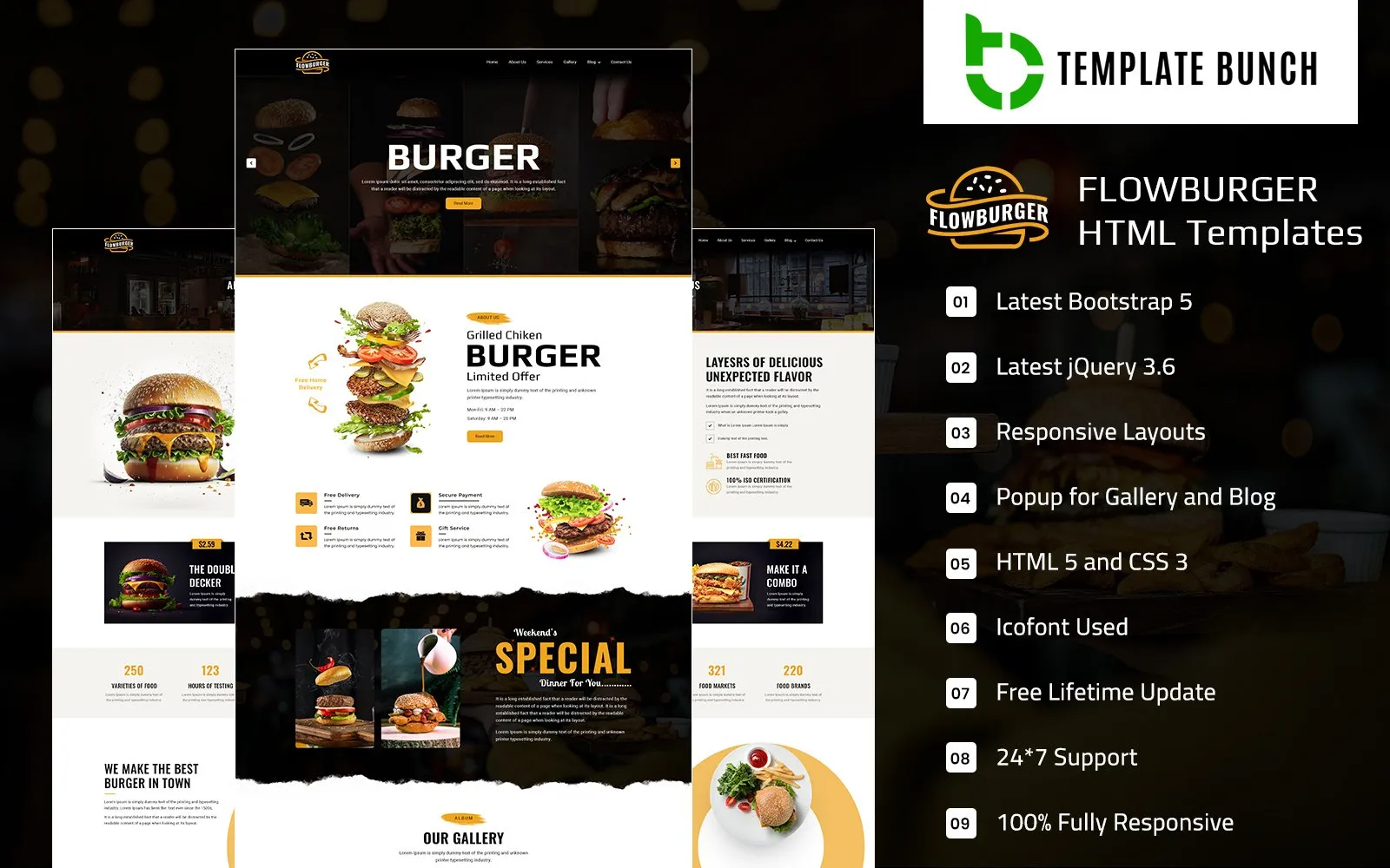 Flow Burger - Burger Shop HTML5 Website Template - Ready4site